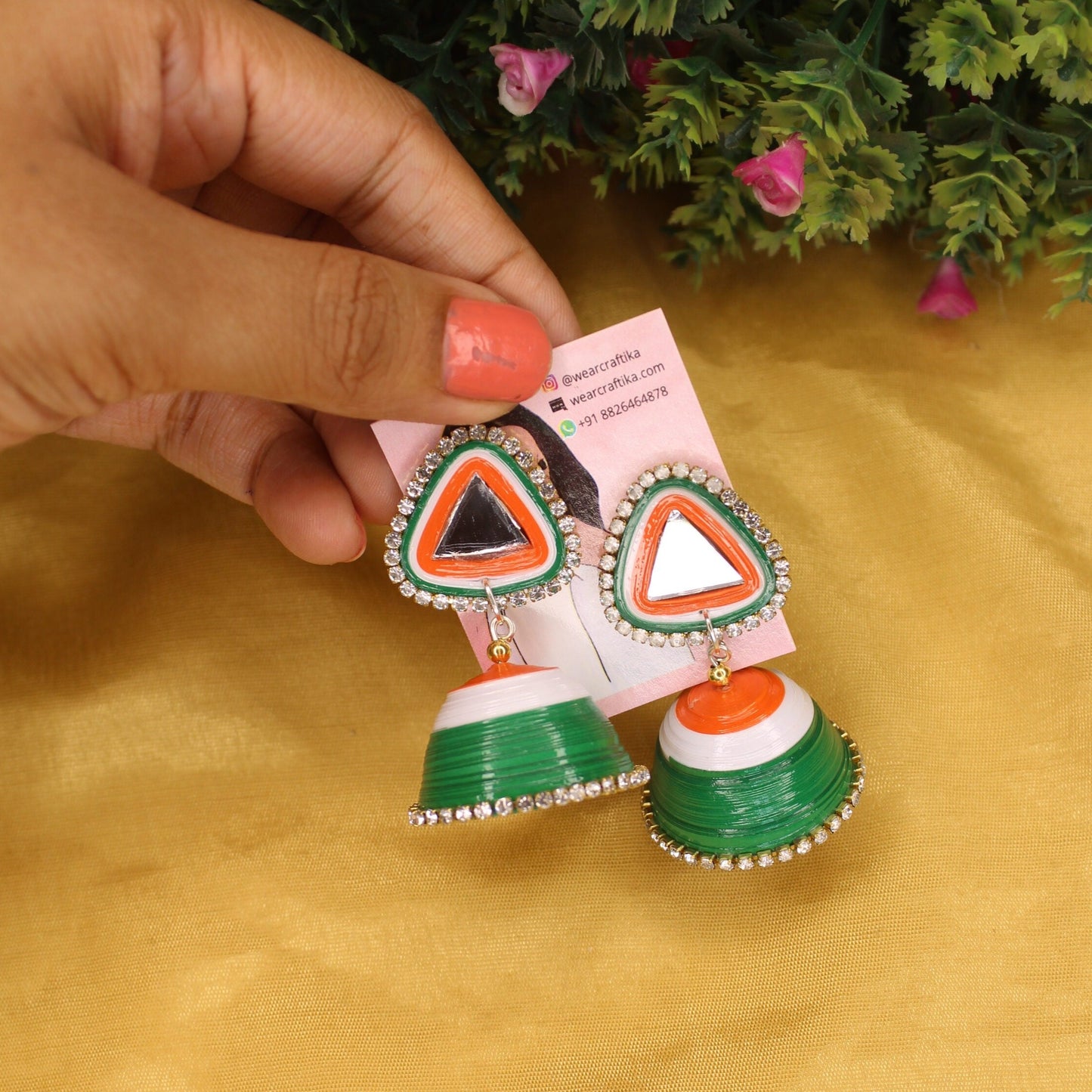 Triangle mirror Jhumka - Tricolor – wearcraftika